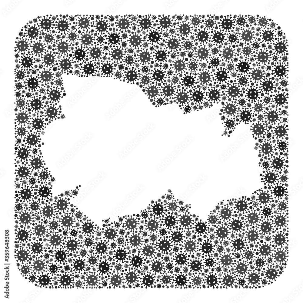 SARS virus map of Novosibirsk Region collage created with rounded square and stencil. Vector map ...