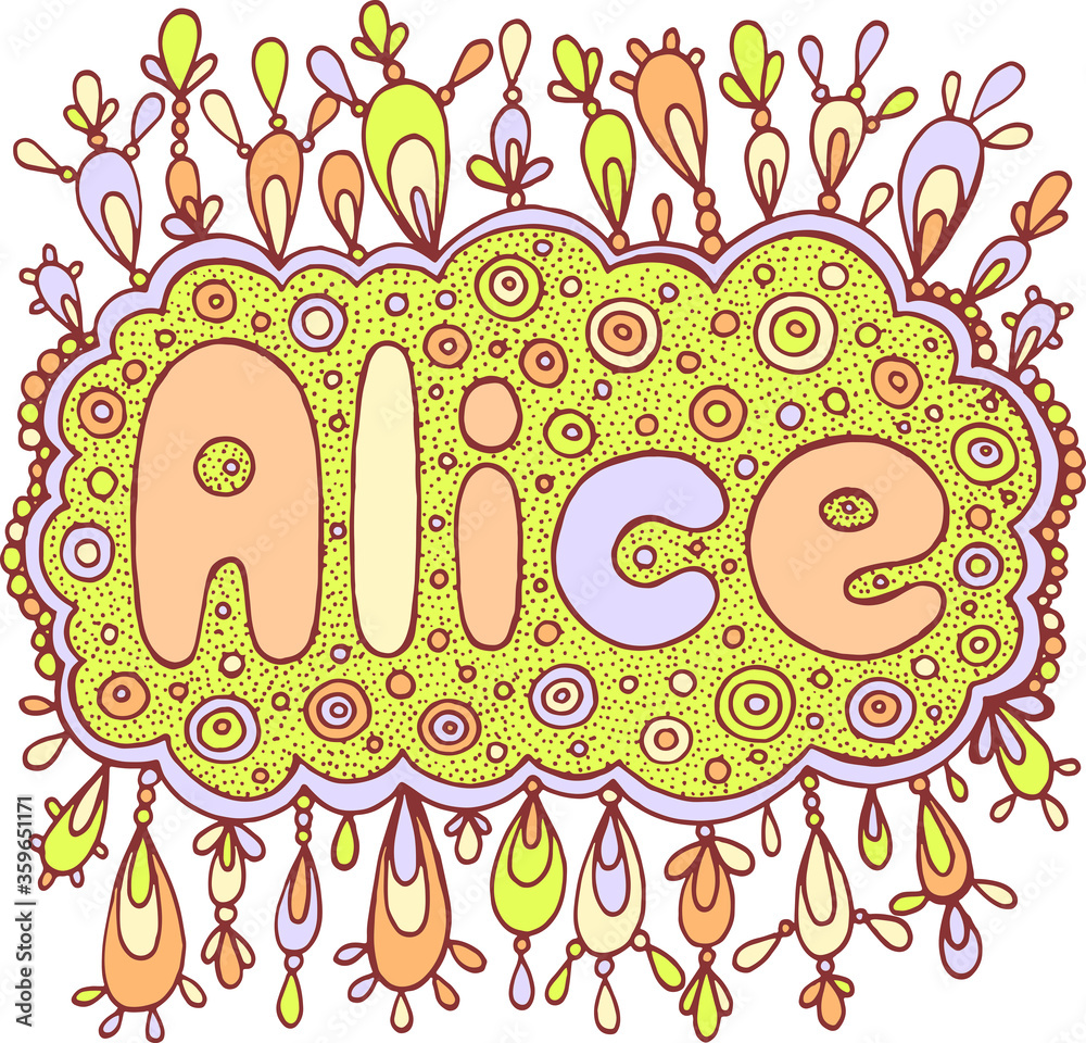 Colorful illustration with girl s name Alice. Greeting card design ...