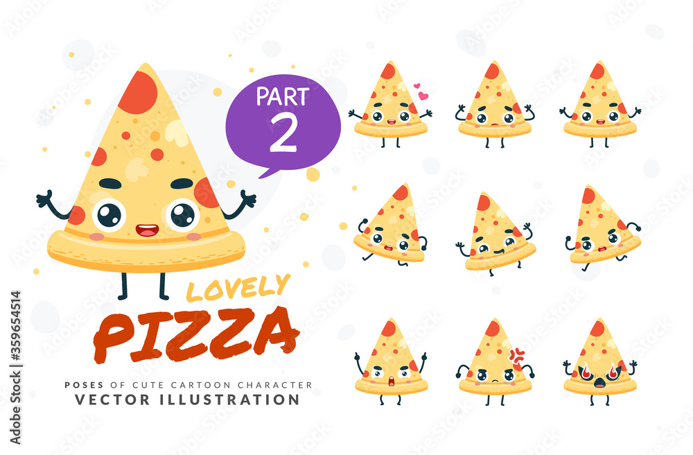 Vector set of cartoon images of Pizza. Part 2 Stock Vector | Adobe Stock