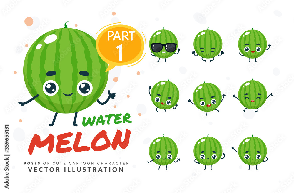 Vector set of cartoon images of Watermelon. Part 1 Stock Vector | Adobe ...