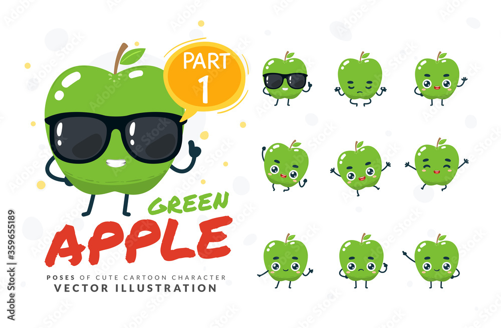 Vector set of cartoon images of Green Apple. Part 1 Stock Vector ...