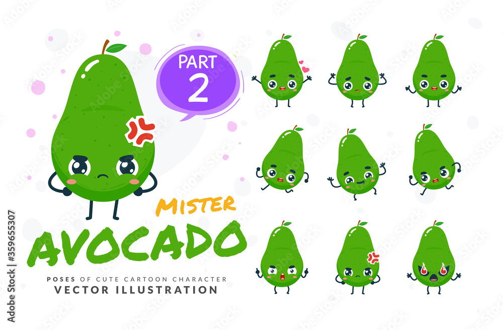 Vector set of cartoon images of Avocado. Part 2 Stock Vector | Adobe Stock