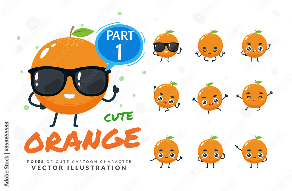 Vector set of cartoon images of Orange. Part 1 Stock Vector | Adobe Stock