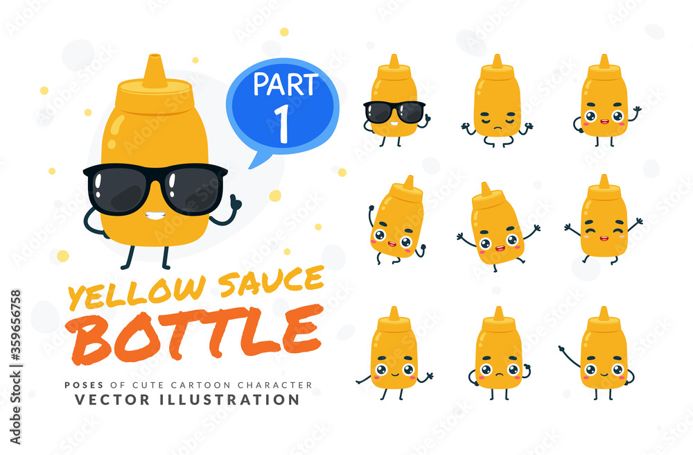 Vector set of cartoon images of Yellow Sauce Bottle. Part 1 Stock ...