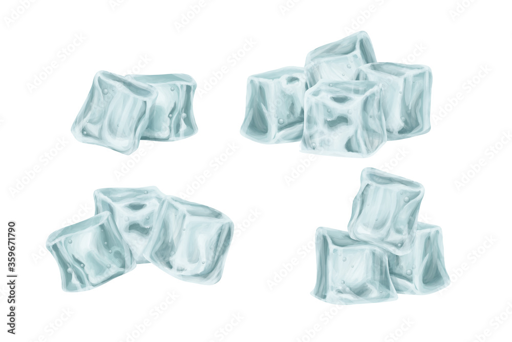 Drawn ice cubes. Cartoon clip art set on white background Stock ...
