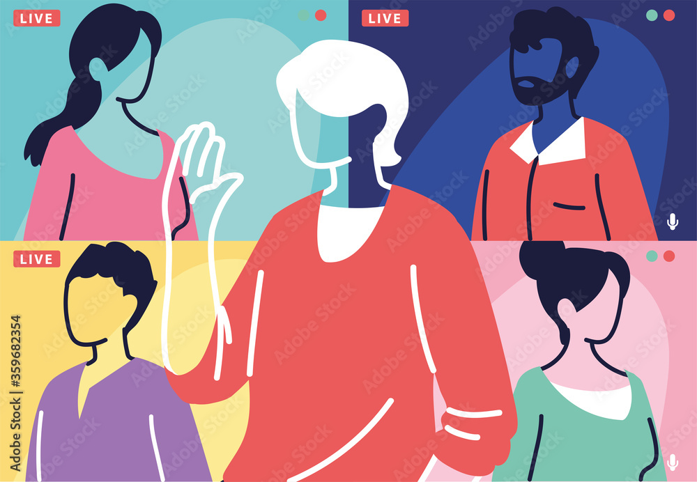 people talking to each other on the computer screen, conference video ...