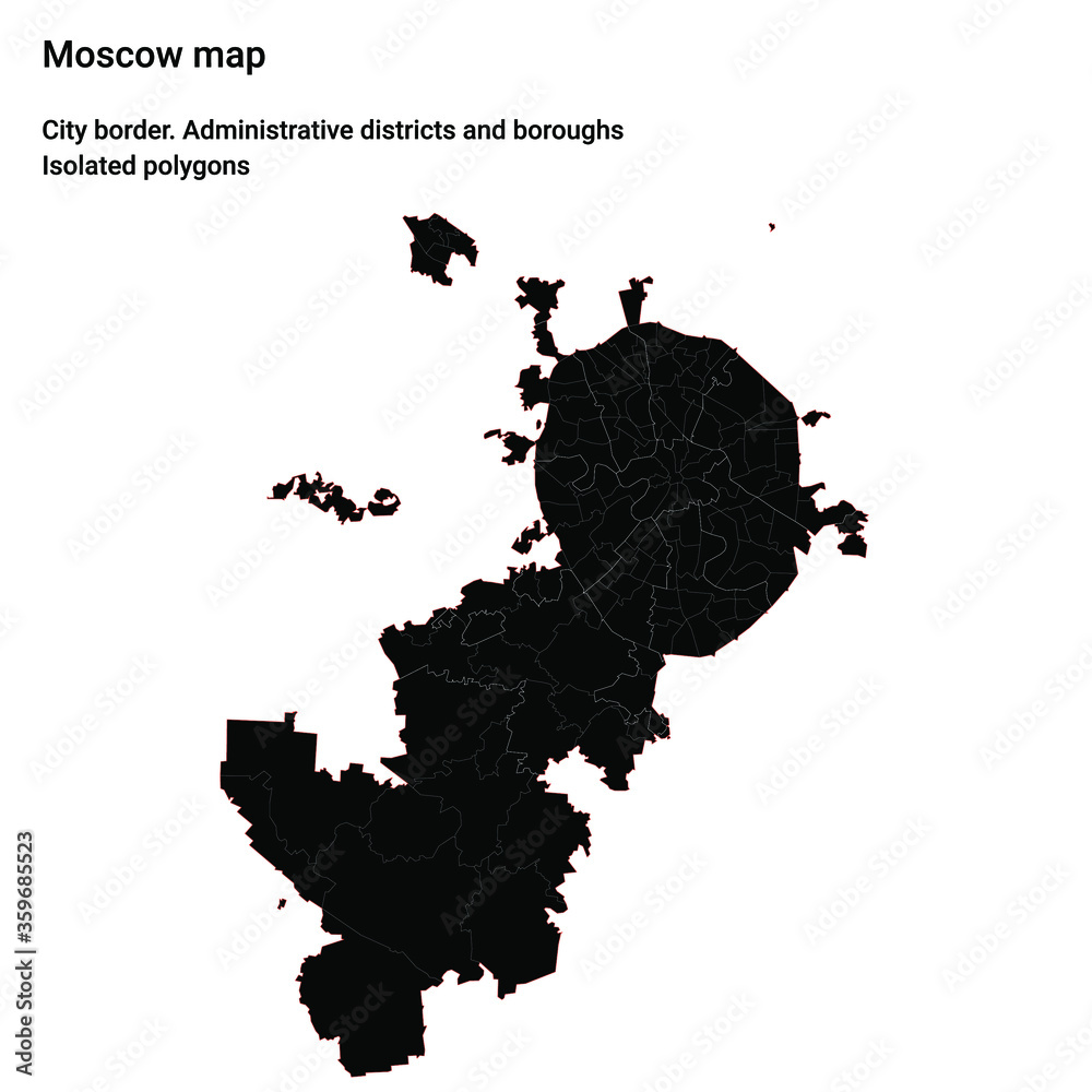 Moscow map. City border, administrative districts, boroughs. Isolated ...