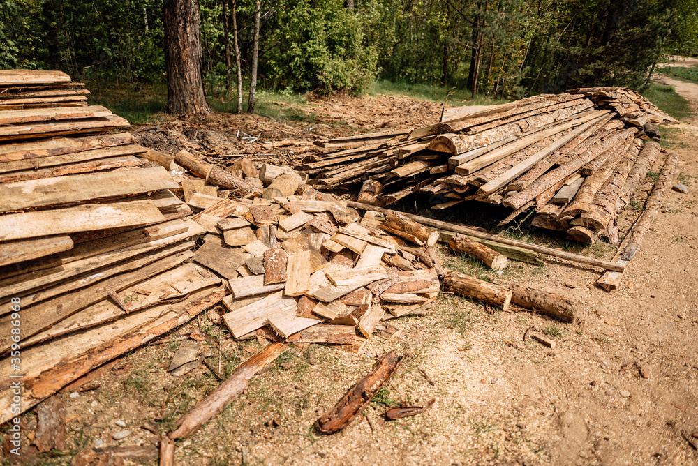 Wooden boards, lumber, industrial wood, lumber. Construction of timber ...