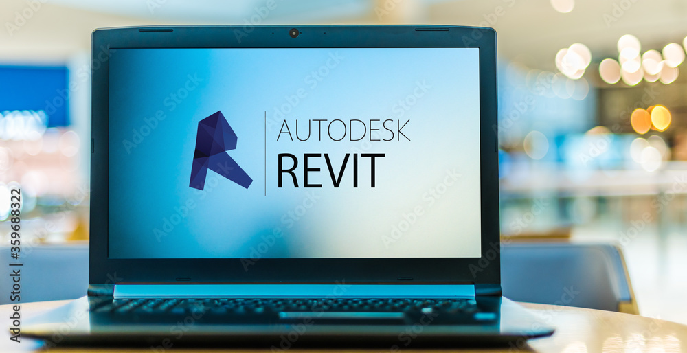 Laptop computer displaying logo of Autodesk Revit Stock Photo | Adobe Stock