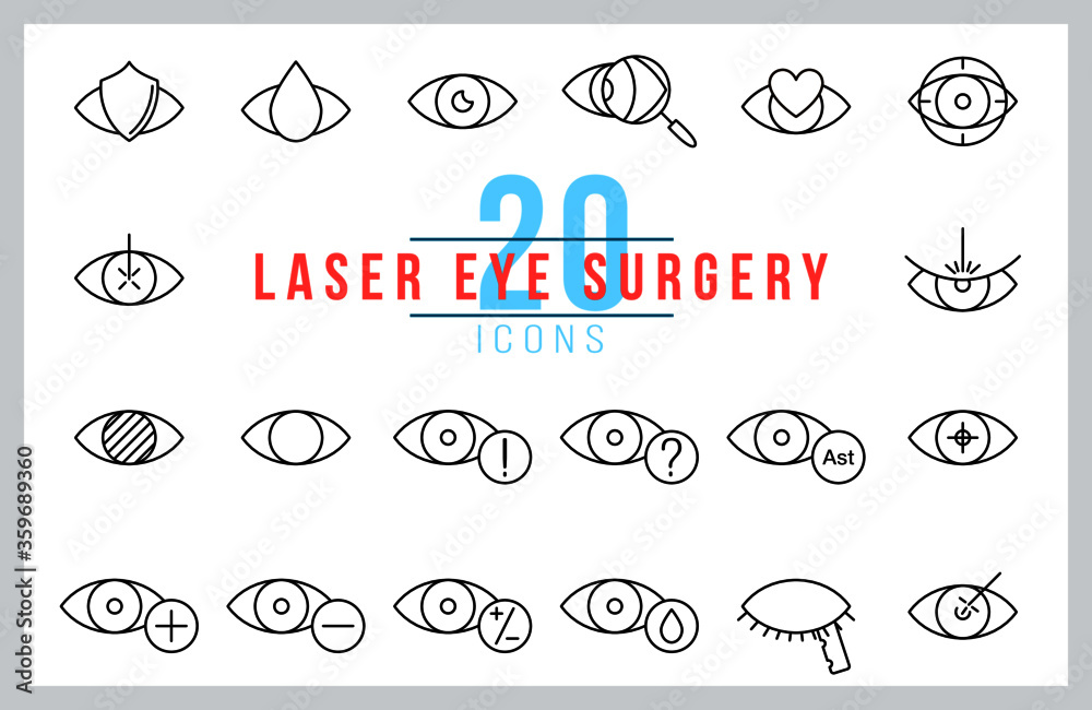 Vetor de Set of icons for eye laser clinic. Outline illustration vector ...