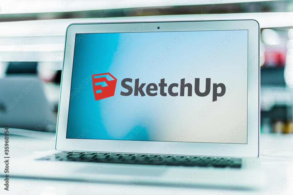 Laptop computer displaying logo of SketchUp Stock Photo | Adobe Stock