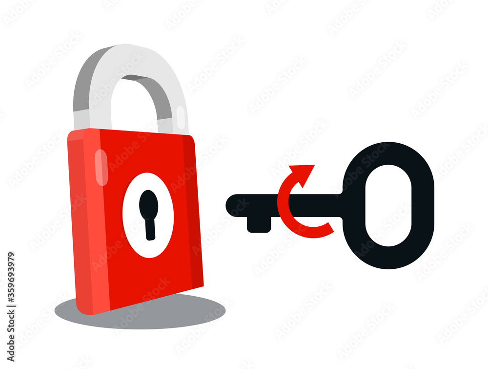 Red Lock Icon with Key Symbol Isolated on White Background - Security ...