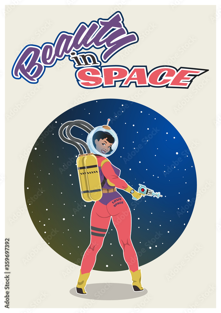 Vetor De Space Pin Up Girl Illustration 1940s 1950s Retro Future