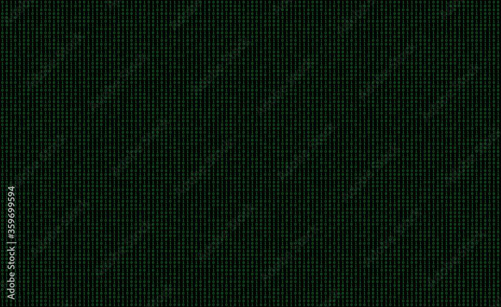 Random pattern of green binary code with ones and zeros on a black ...