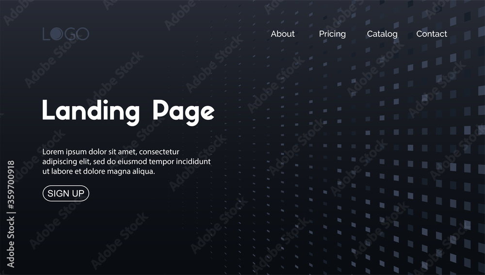 Landing page minimal template. Vector abstract dark background with ...