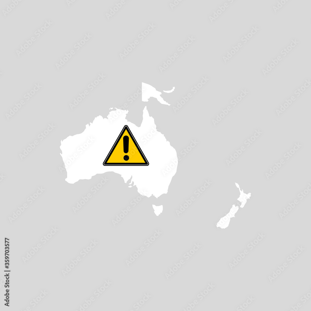 Australia continent map with caution sign. Travel ban. Immigration ...