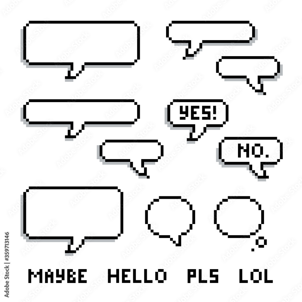 Pixel speech bubble set with a few popular words. Flat Bubbles of ...