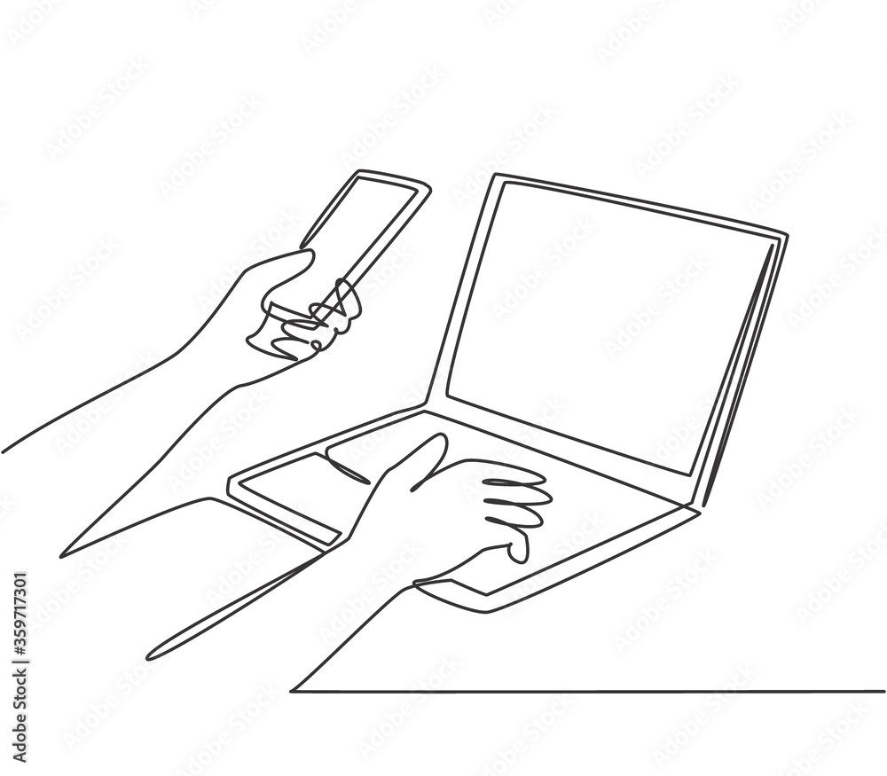 One continuous line drawing of hand gesture holding smartphone to input ...