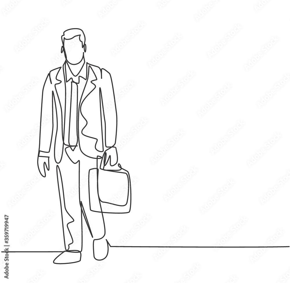 One single line drawing of young male manager walking on town street to ...