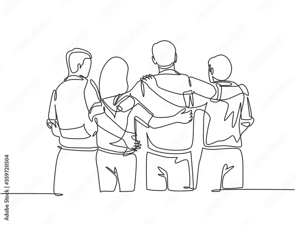 Single continuous line drawing about group of men and woman from multi ...
