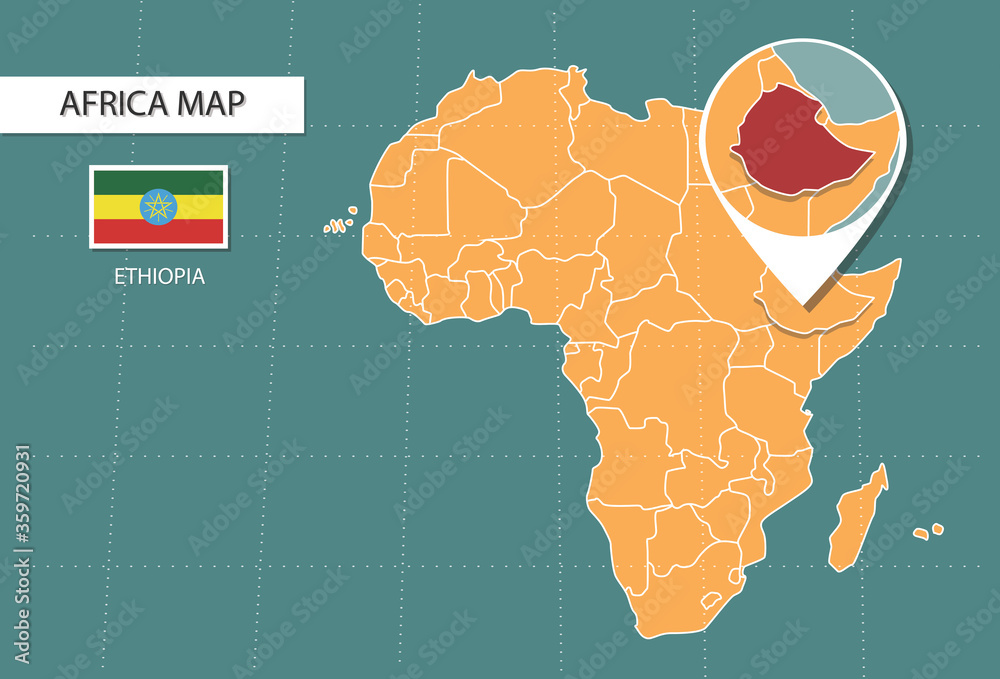 Ethiopia map in Africa zoom version, icons showing Ethiopia location ...