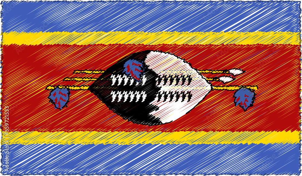 Vector Illustration of Sketch Style Swaziland - Eswatini Flag Stock ...