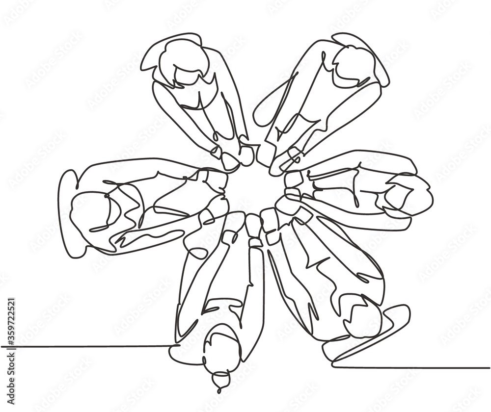 One continuous line drawing group of young male female business people ...