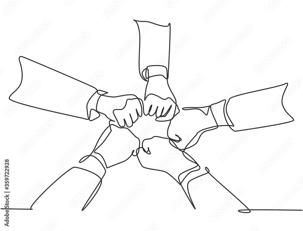 One continuous line drawing group of young male and female business ...