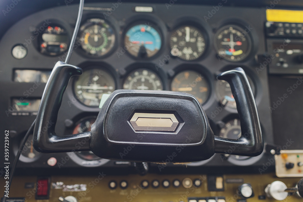 Cockpit helicopter - Instruments panel. Interior of helicopter control ...