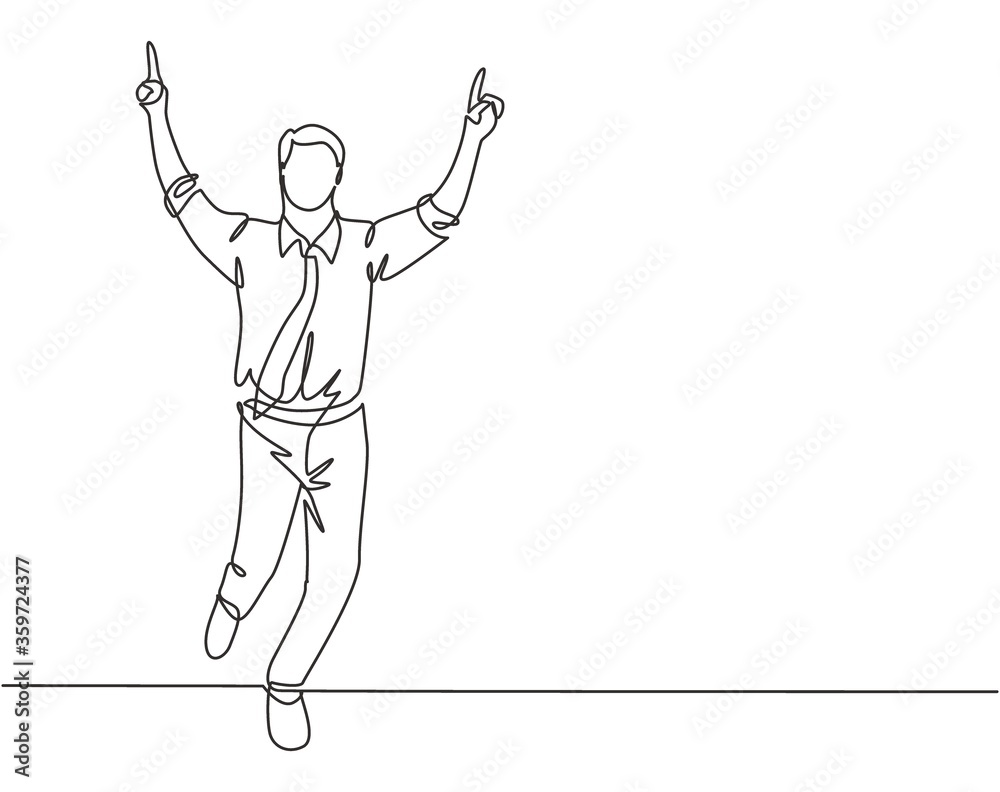 One continuous single line drawing of young happy businessman pointing ...