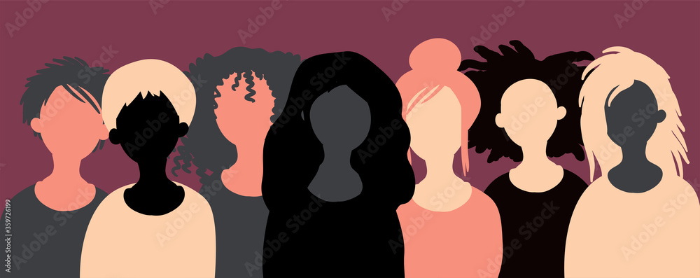 Group of happy smiling women of different race together. Flat style ...