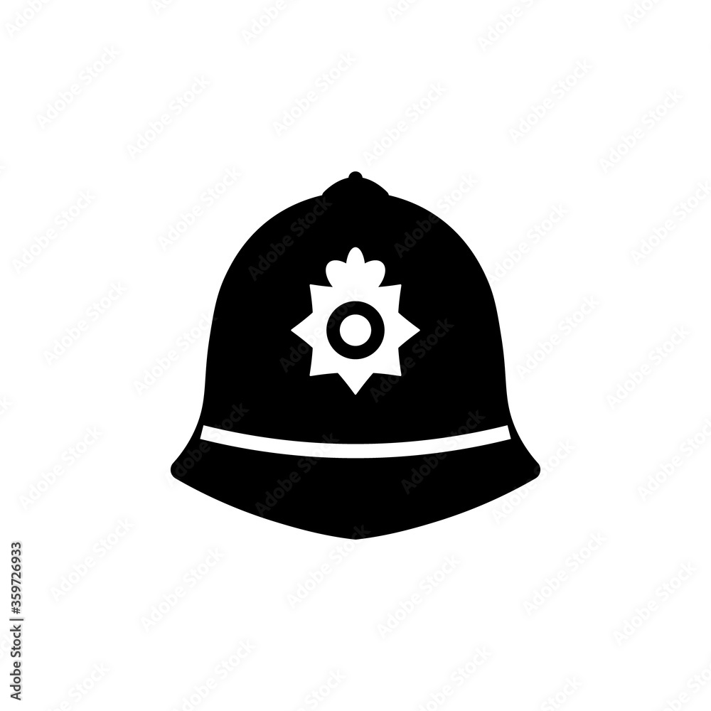 UK police officer hat silhouette icon. Clipart image isolated on white ...