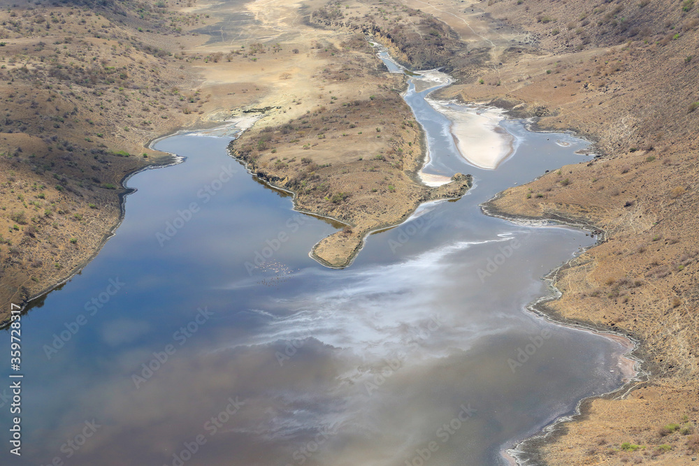 Aerial view of Lake Magadi in the Great Rift Valley of Kenya. Lake ...