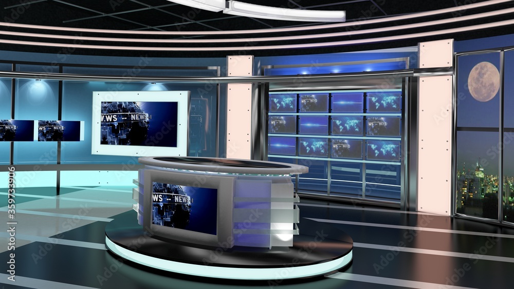 Virtual TV Studio News Set 27-7. 3d Rendering. Virtual set studio for ...