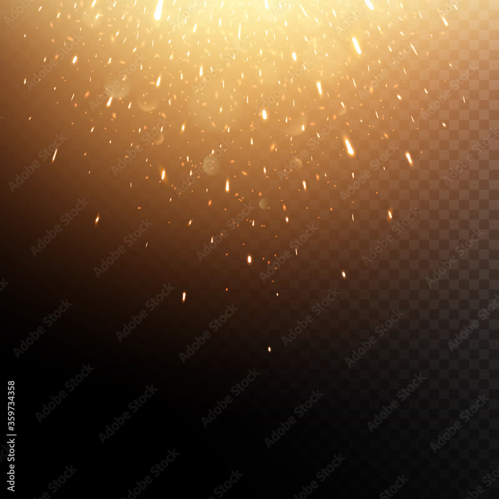 Falling fiery sparks. Glowing particles. Vector effect with ...