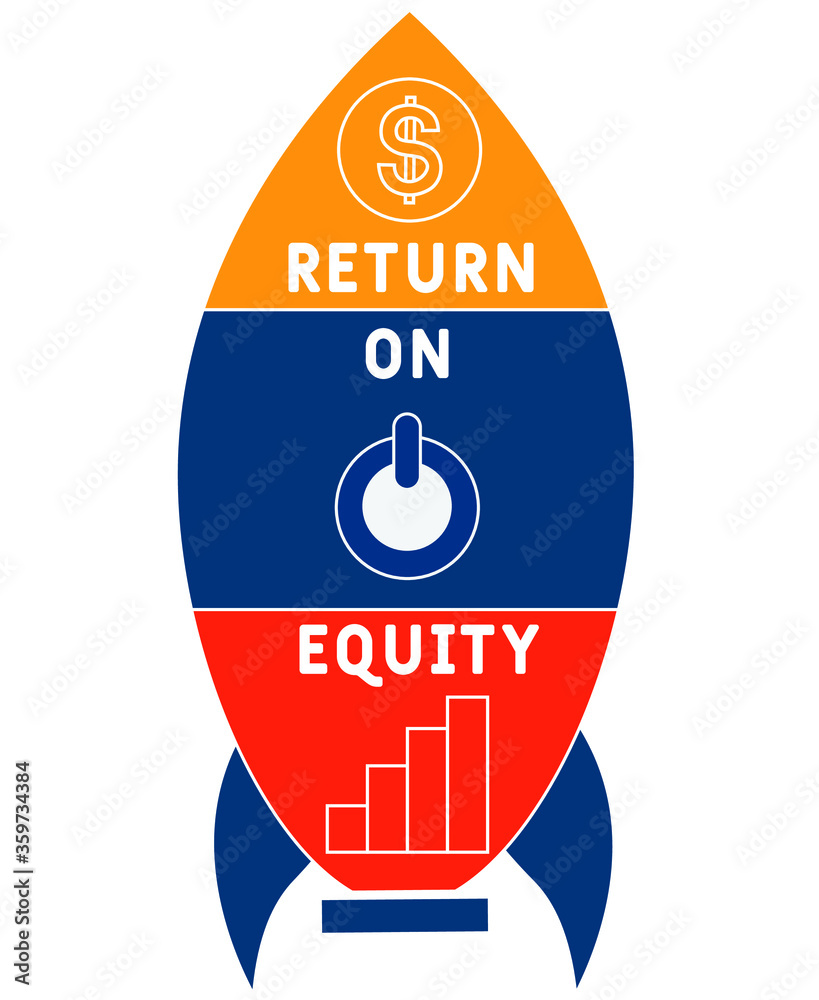 ROE - return on equity word lettering illustration with icons for web ...