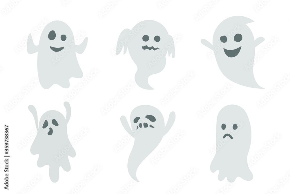 Ghost set. Spooky halloween silhouette. Horror costume. Creepy ...