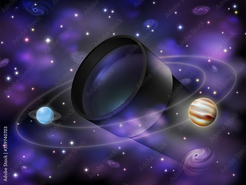 Amateur astronomy concept illustration, realistic optical telescope ...