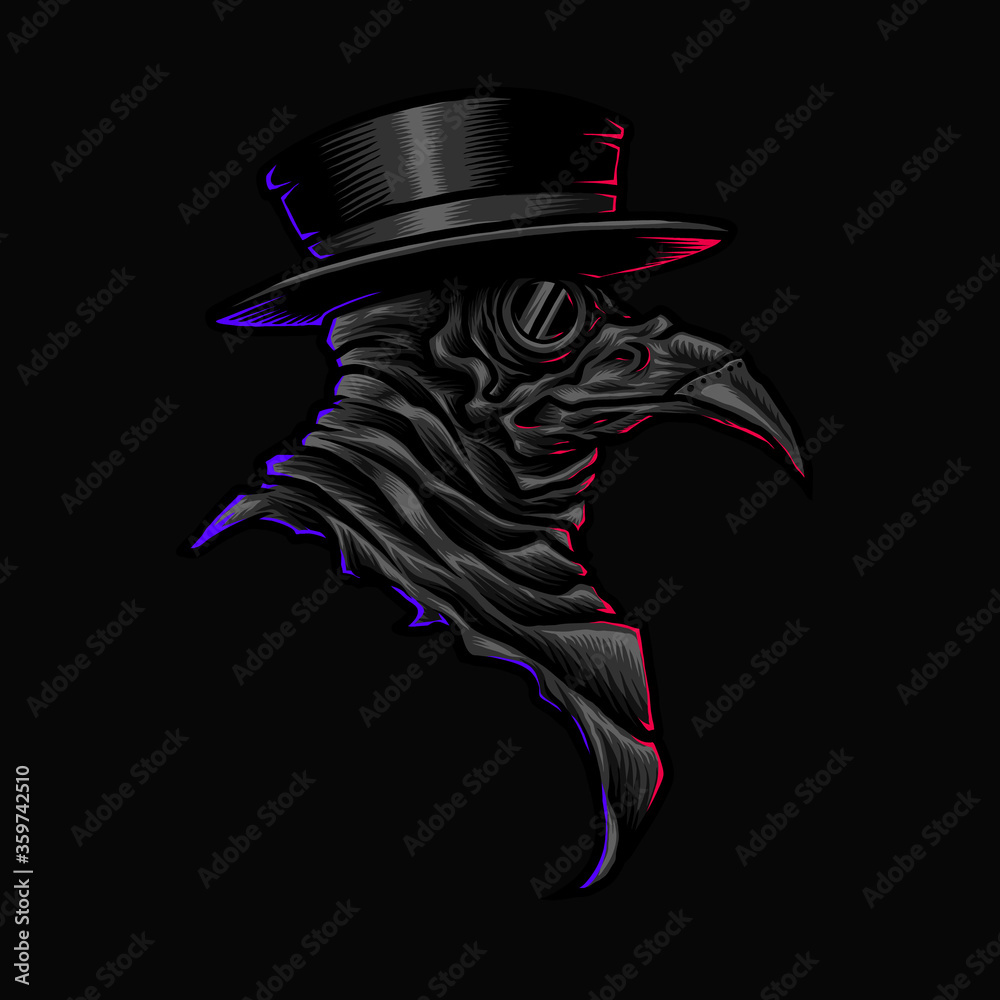 Vector illustration of Medieval Plague Doctor with Hat, Mask on the ...