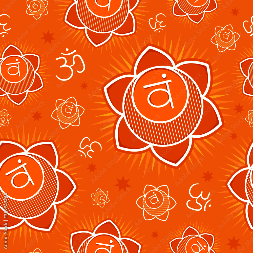 Seamless repeat pattern with primary chakra Svadhisthana - symbol of ...