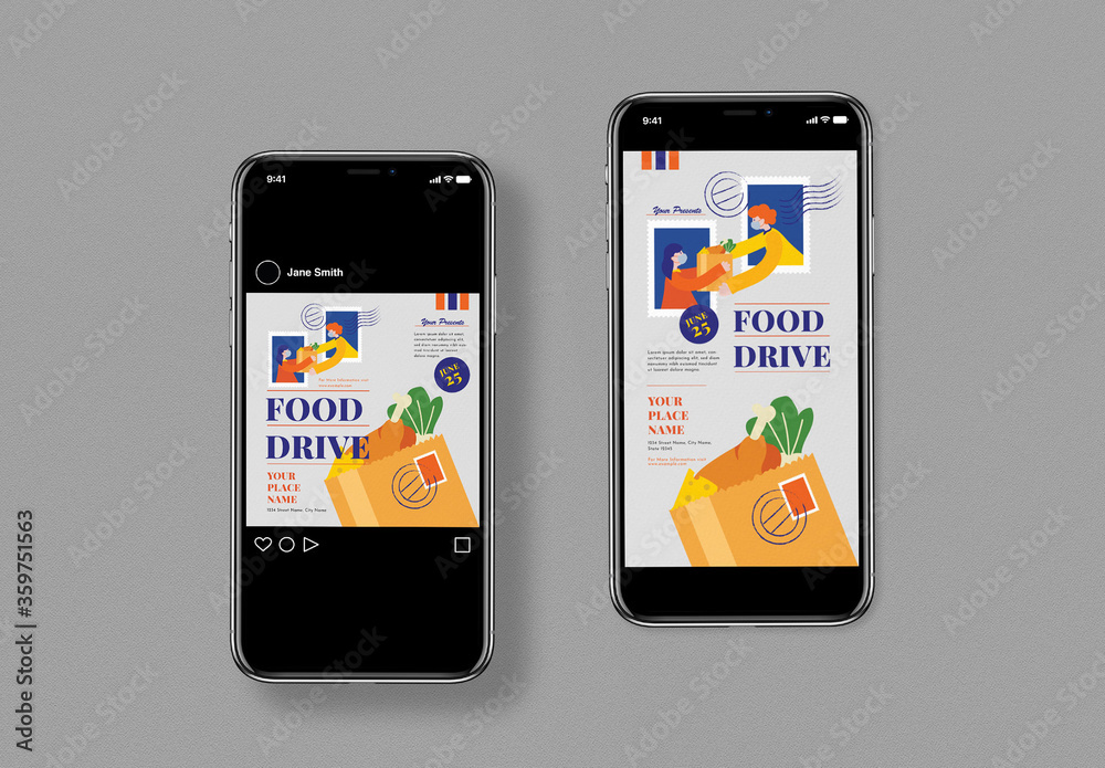 Food Drive Social Media Post Layout Stock Template | Adobe Stock