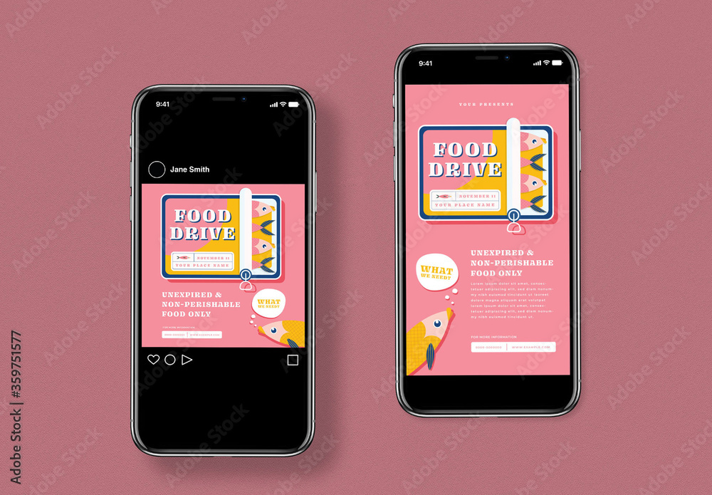 Food Drive Social Media Post Layout Stock Template | Adobe Stock