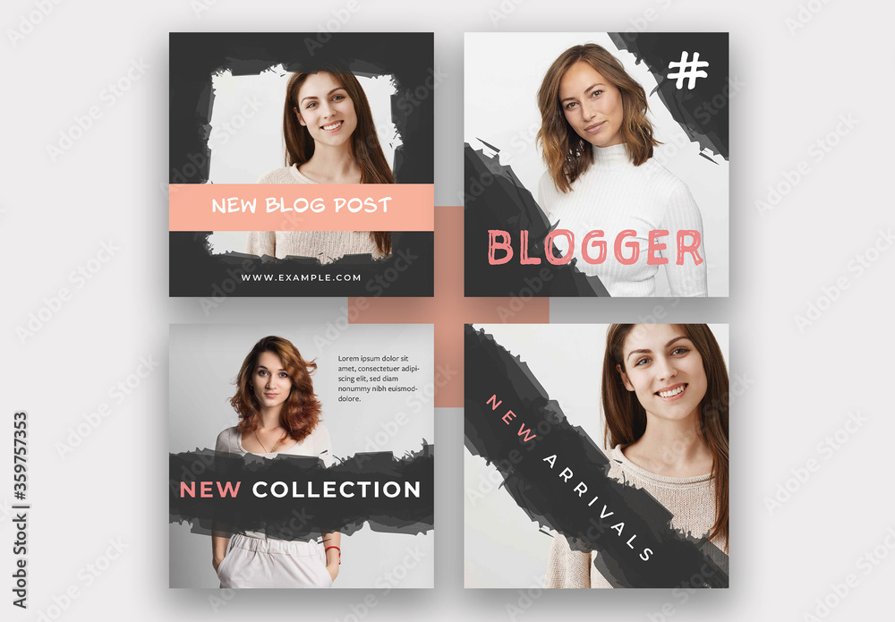 Social Media Post Layouts with Abstract Dark Overlays Stock Template ...