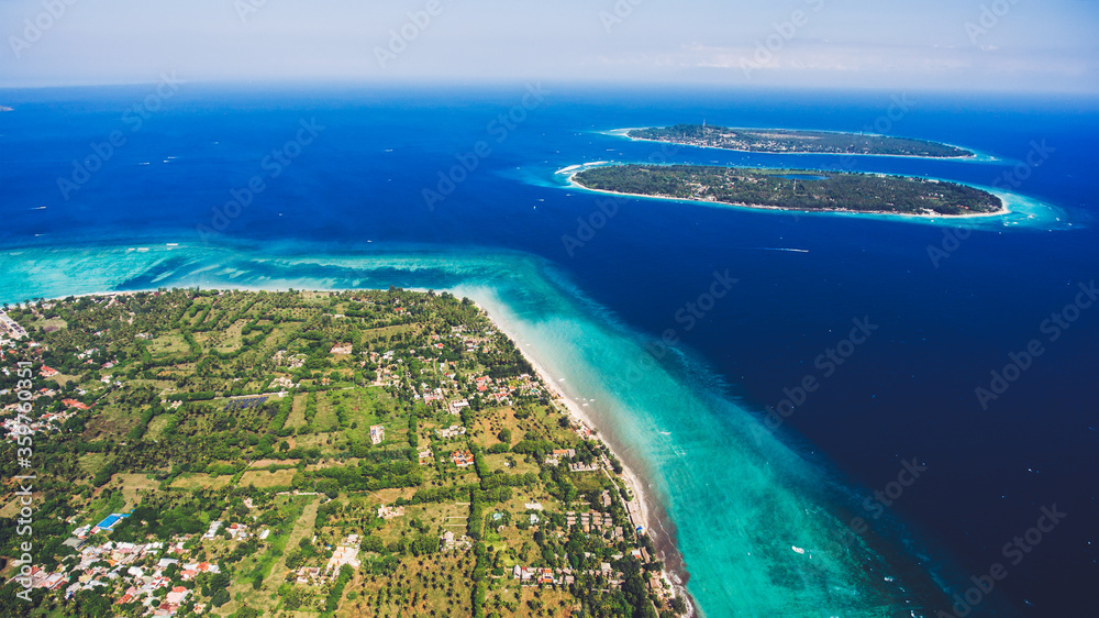 Aerial drone photo of Gili Islands with incredible diversity of marine ...