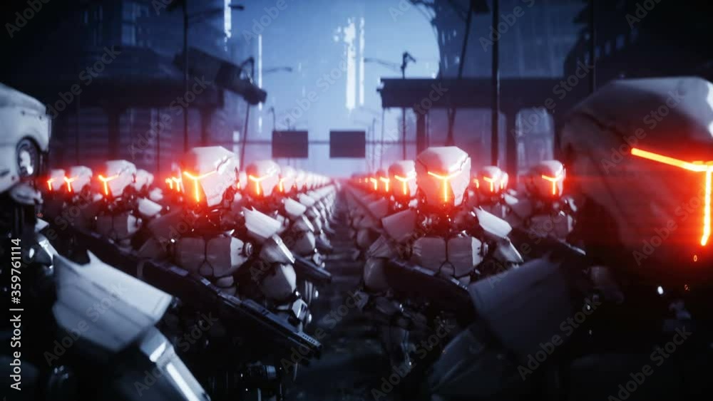 walking military robots. invasion of military robots. Dramatic ...