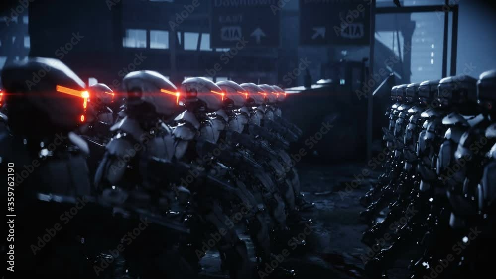 walking military robots. invasion of military robots. Dramatic ...