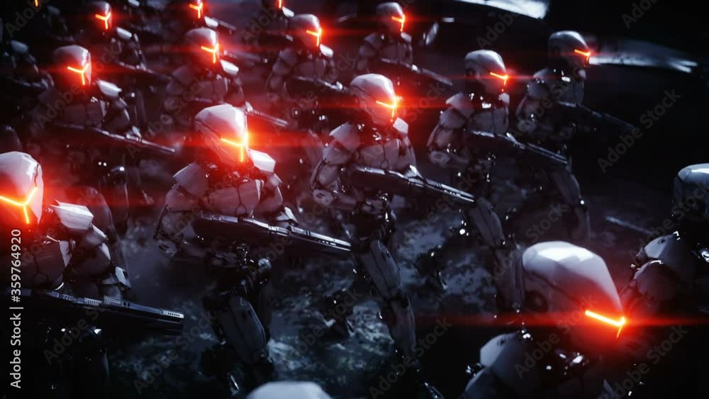 walking military robots. invasion of military robots. Dramatic ...