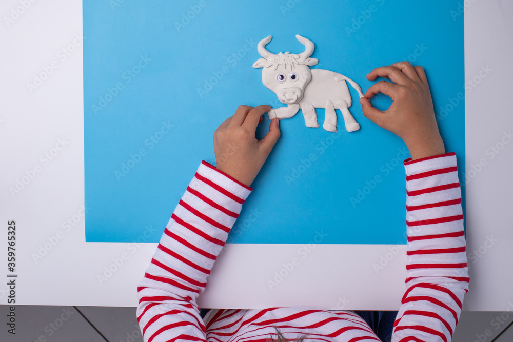 ox or bull modelling clay or salty dough craft concept for kid and ...