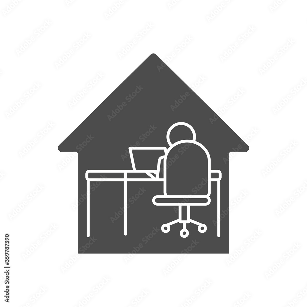 pictogram man in the office desk working at home icon, silhouette style ...
