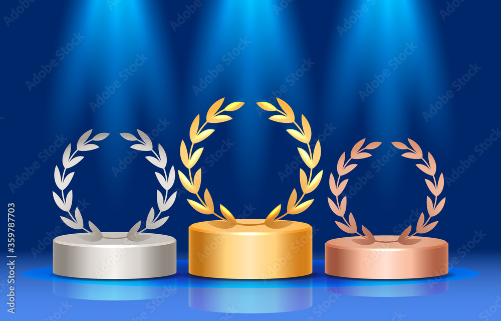 winners podium with laurel wreath. three prizes. Stock Vector | Adobe Stock